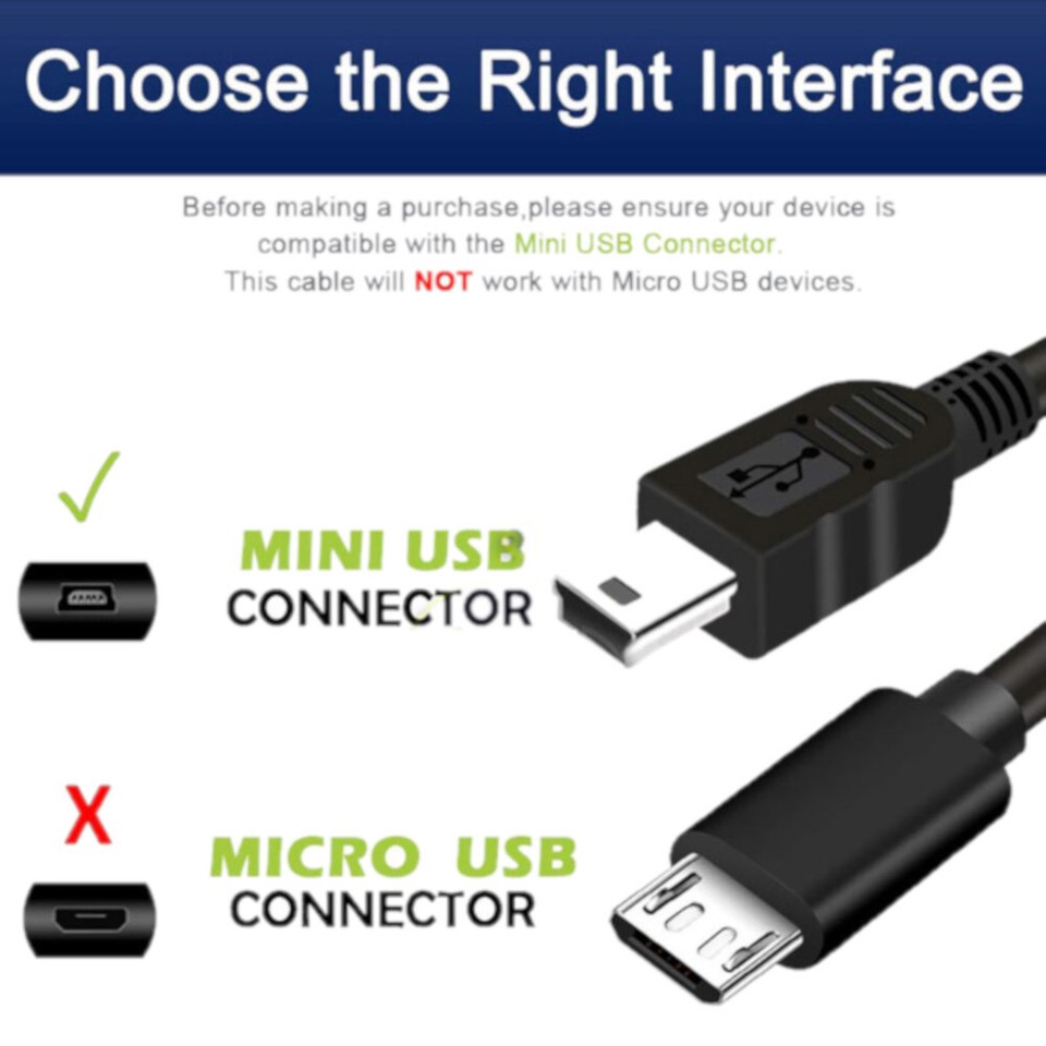 5 Pin Mini USB Cable Data Sync Charging Cord for Camera, Nuvi, GPS, PS3 ...