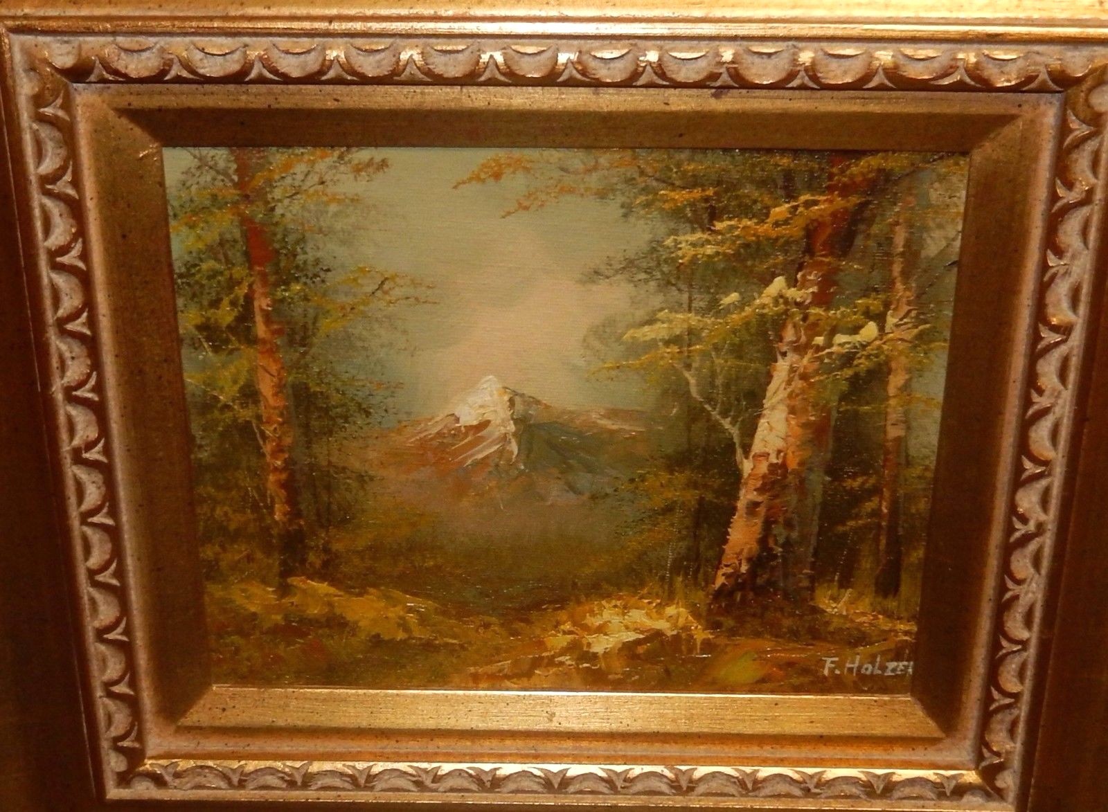 F. HOLZER ORIGINAL OIL ON CANVAS SNOW MOUNTAIN LANDSCAPE PAINTING | eBay