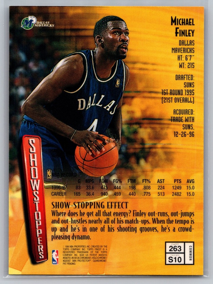1997 Finest Michael Finley Showstoppers #263 Dallas Mavericks | eBay