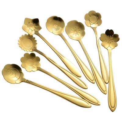 8 Pcs Flower Spoon Set Stainless Steel Tea Coffee Sugar Dessert Cake ...