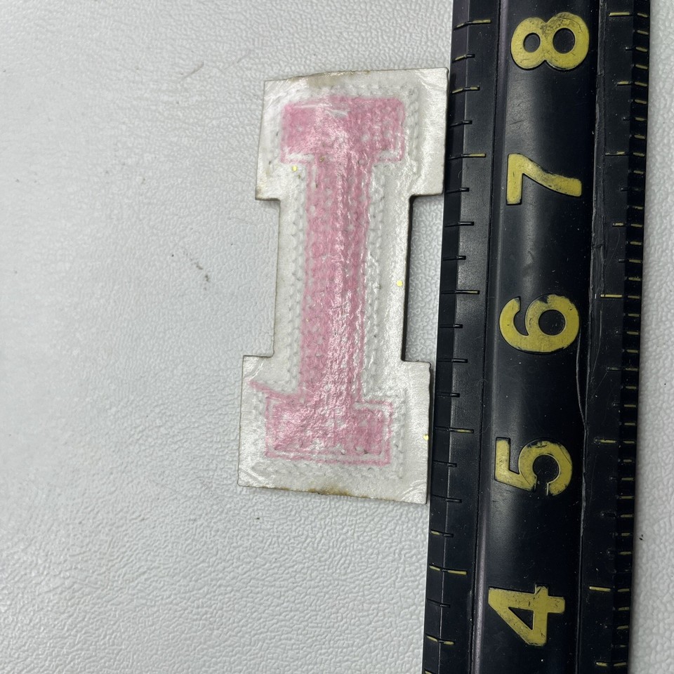 3" PINK Chenille Letter Initial I Patch w/ Gold Sparkle Glitter Trim ...