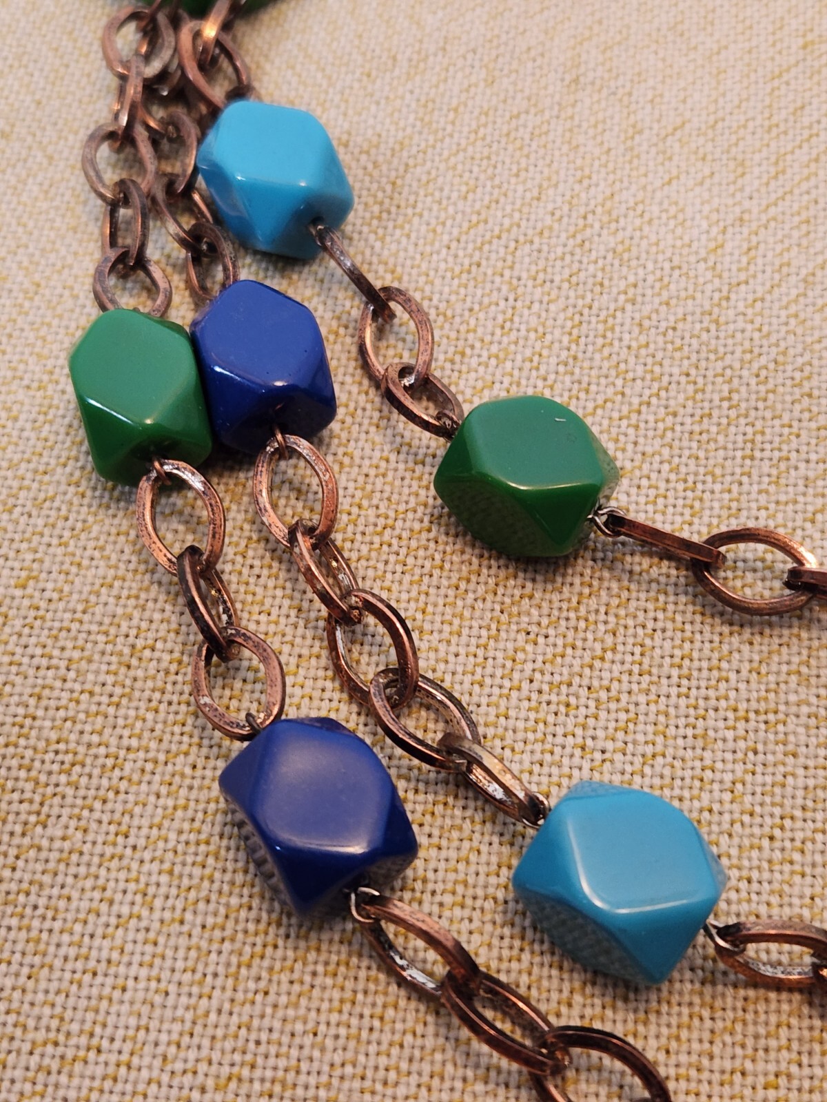 Vintage Retro Necklace Blue and Green Beads on Silver Link Chain | eBay
