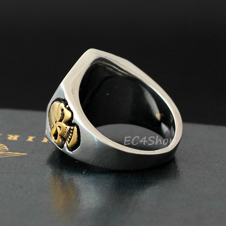 Men's 1%er One Percenter Outlaw Biker Motorcycle Skull Stainless Steel ...