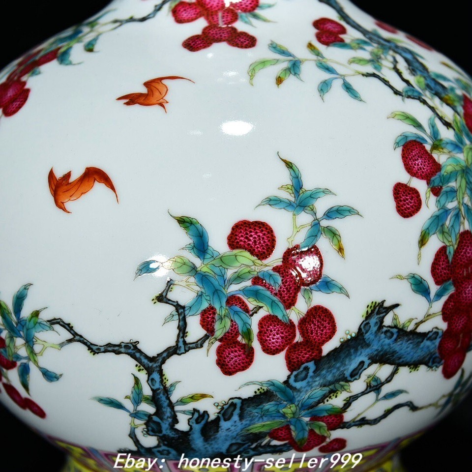 12" Qianlong Famille Rose Porcelain Gold Litchi Fruit Pattern Gourd ...