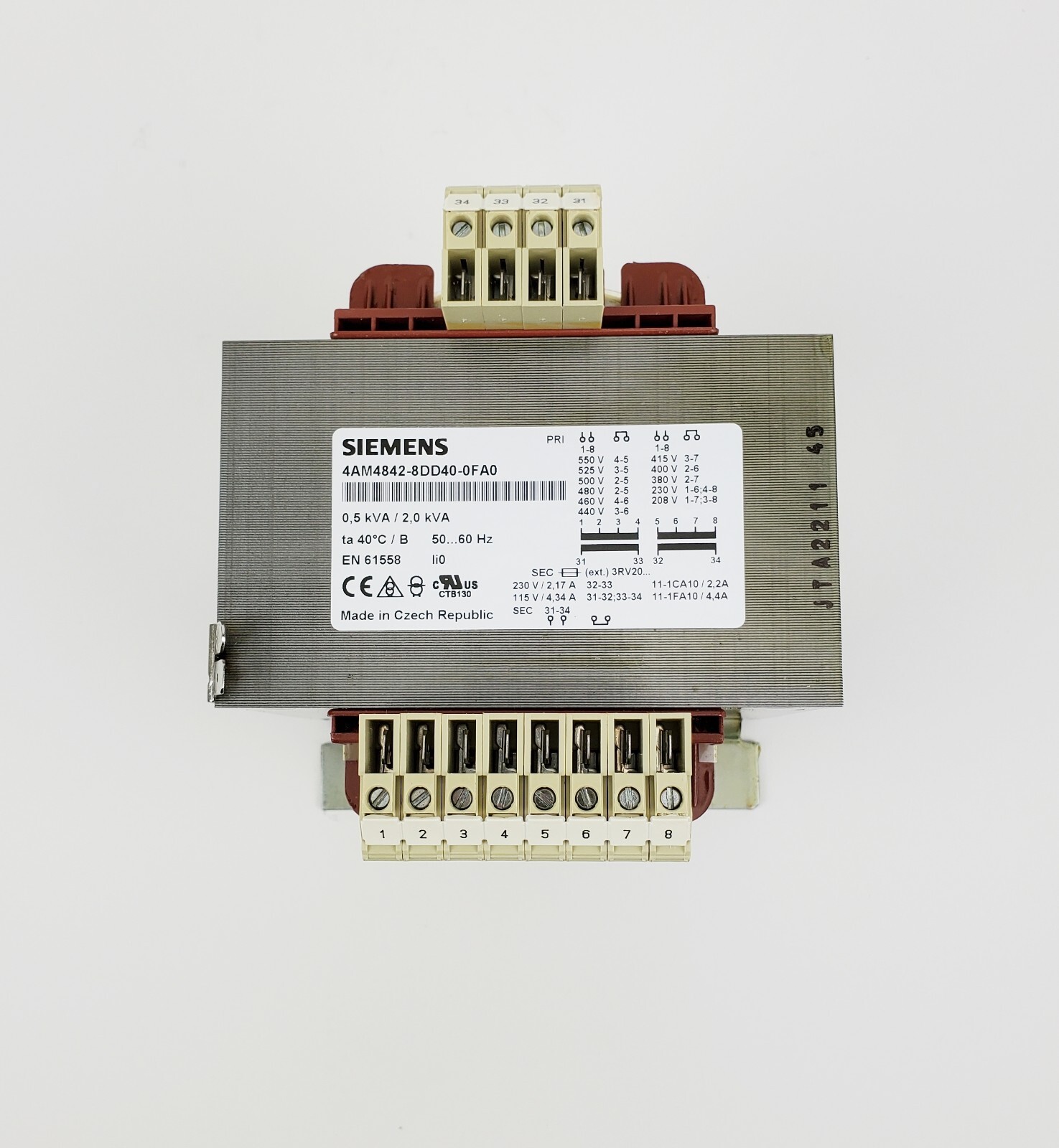 Siemens 4am4842-8dd40-0fa0 Single Phase Transformer 0.5/2 KVA ...