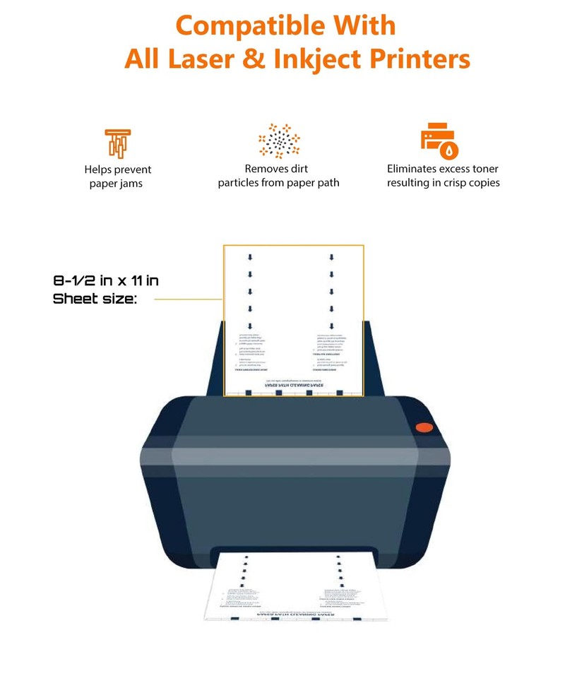 Printer Cleaning Sheets 8.5 x 11 Inches Reusable USA Made Bulk Pack of ...