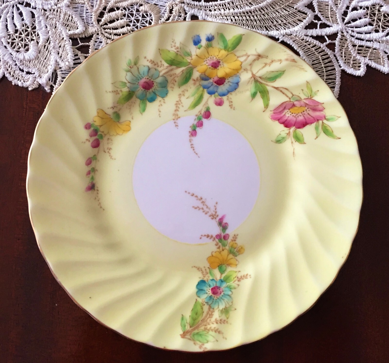 VINTAGE EB FOLEY BONE CHINA ENGLAND YELLOW & FLORAL PATTERN TRIO C1948 ...