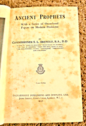 ANCIENT PROPHETS SAMUEL LOGAN BRENGLE SALVATION ARMY HOLINESS | eBay
