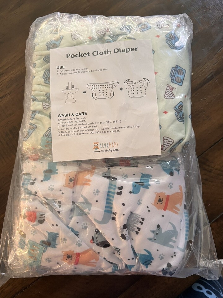 Alva Baby Cloth Diapers 6 Pack w/ Inserts Snap Adjustable Washable ...