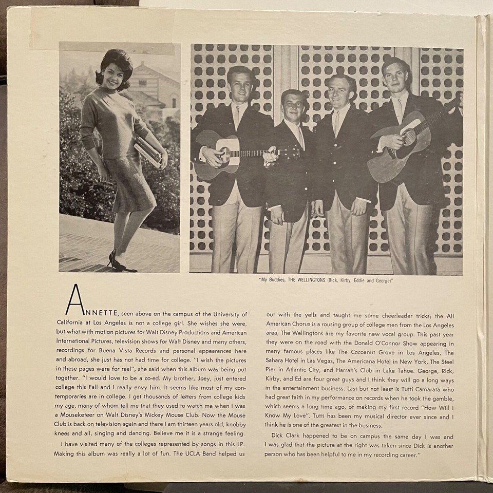 ANNETTE FUNICELLO 1964 "ANNETTE ON CAMPUS" GATEFOLD VISTA 3320 ...
