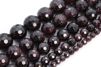 Natural Wine Red Garnet Micro Faceted Gemstone Round Loose Bead 5-6/7-8 ...