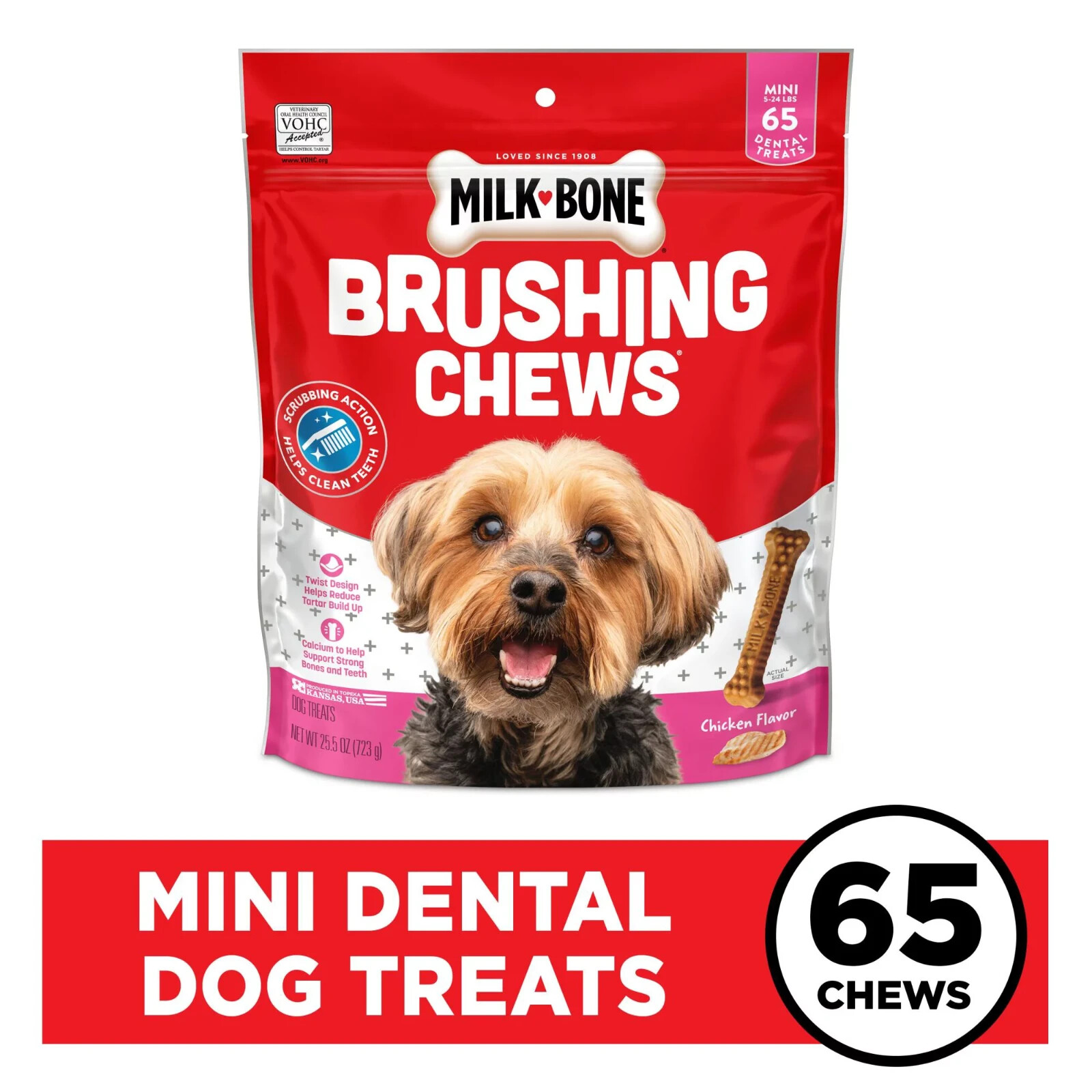 Milk-Bone Brushing Chews Daily Dental Dog Treats, Mini, 25.5 oz., 65 ...