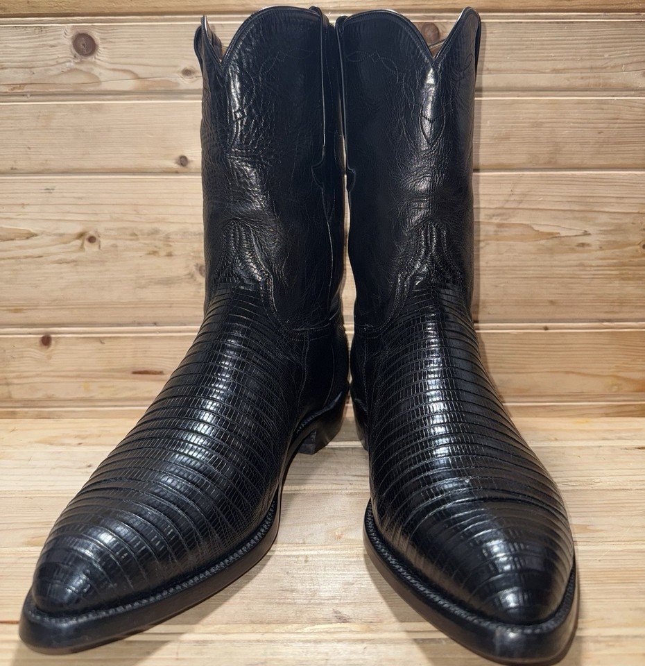 Men’s Lucchese Classics Roper Exotic Cowboy Boots Black Lizard 11EE | eBay