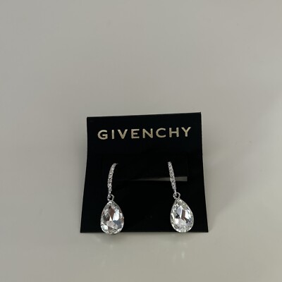 Givenchy Silver Tone Pear Shape Crystal Charm Pave Hoop Earring | eBay