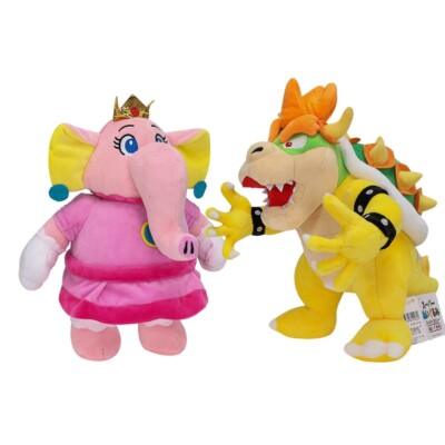 2Pcs Super Mario Bros Wonder Plush Peach Elephant Bowser Koopa Stuffed ...