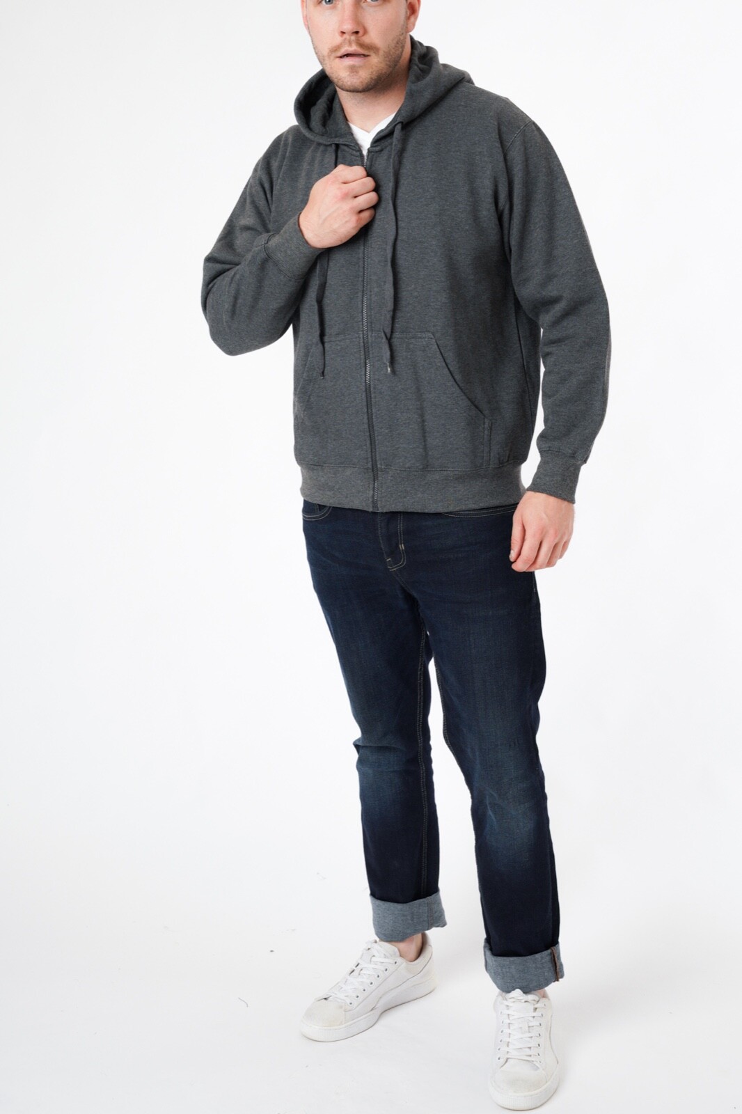 Mens Zip Up Hoodie Pullover Zipped Hoody Fleece Plain Sweatshirt Hooded ...