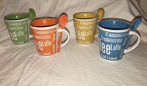 4 Mr. Coffee Ceramic Mugs Cups Cappuccino Americano Frappuccino Latte w ...