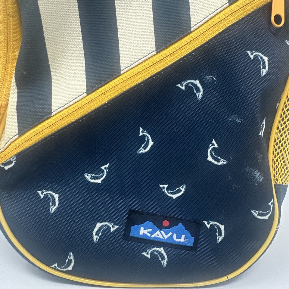 Kavu Paxton Pack Rope Canvas Sling Fly Fish Blue Ivory Stripe Bag ...