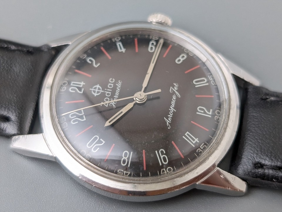 Rare! 1960's Vintage Zodiac Aerospace Jet Black Dial Hand Winding Men's ...