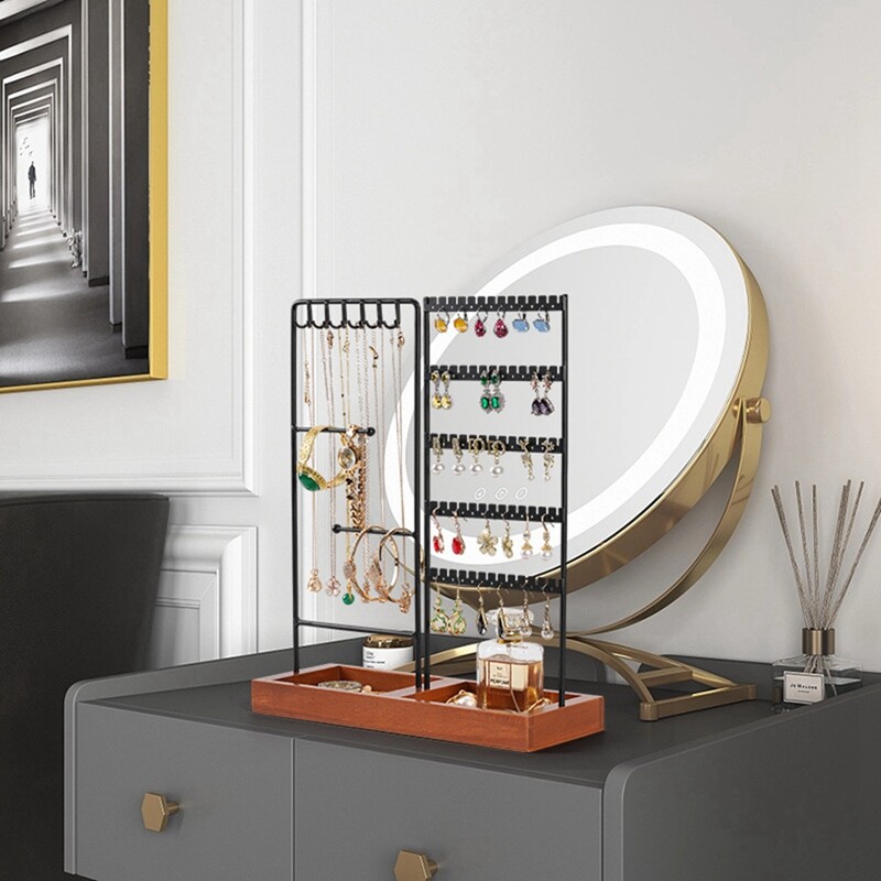 Earrings Hanger Iron Stand 5 Tier Earrings Rack with Wooden Base ...