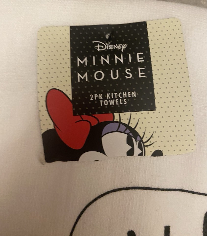 NWT Disney Minnie Mouse Retro Sketchbook Style Kitchen Dish Towels “Hi ...