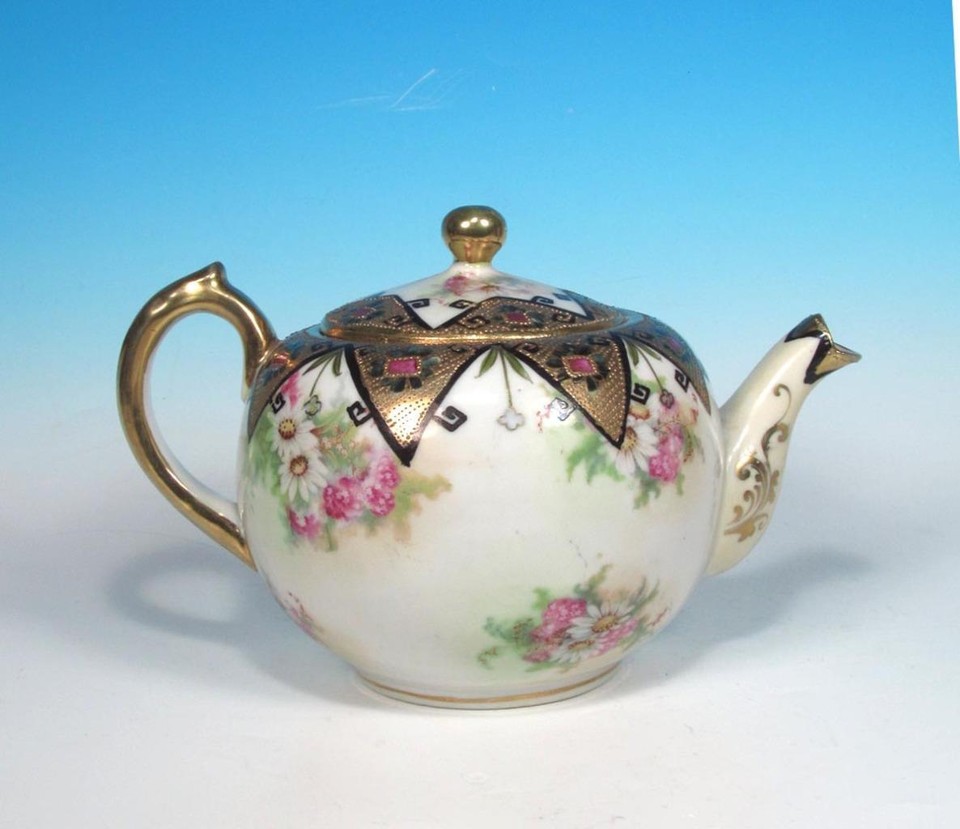 Nagoya SNB Nippon Porcelain Antique Early 1900s Floral Teapot Moriage ...