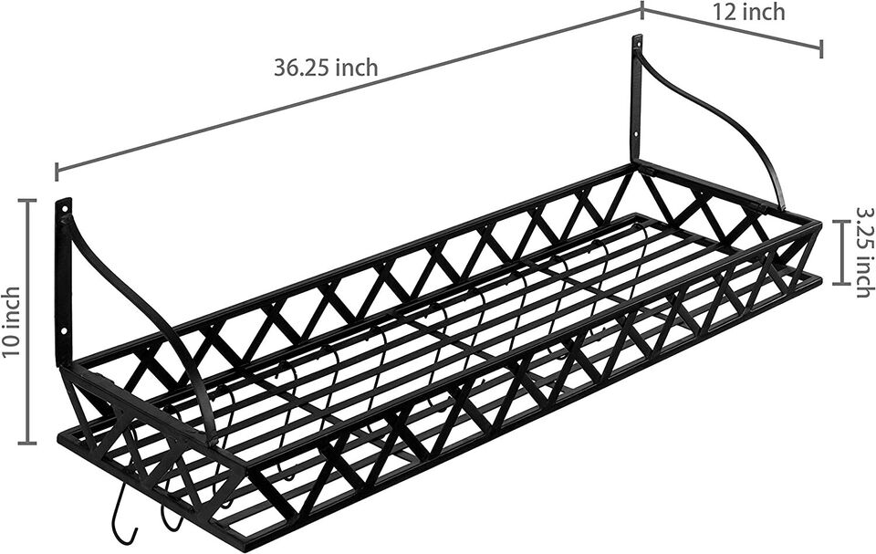 36-In Wall Mounted Black Metal Kitchen Floating Pot Shelf, Cookware ...