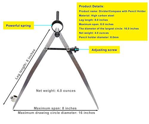 Professional Compass for Woodworking, 8 Inch Compass with Wing, Large ...