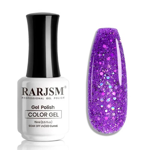 RARJSM Amethyst Glitter Iridescent Color Gel Nail Polish 15ml R406 406 ...