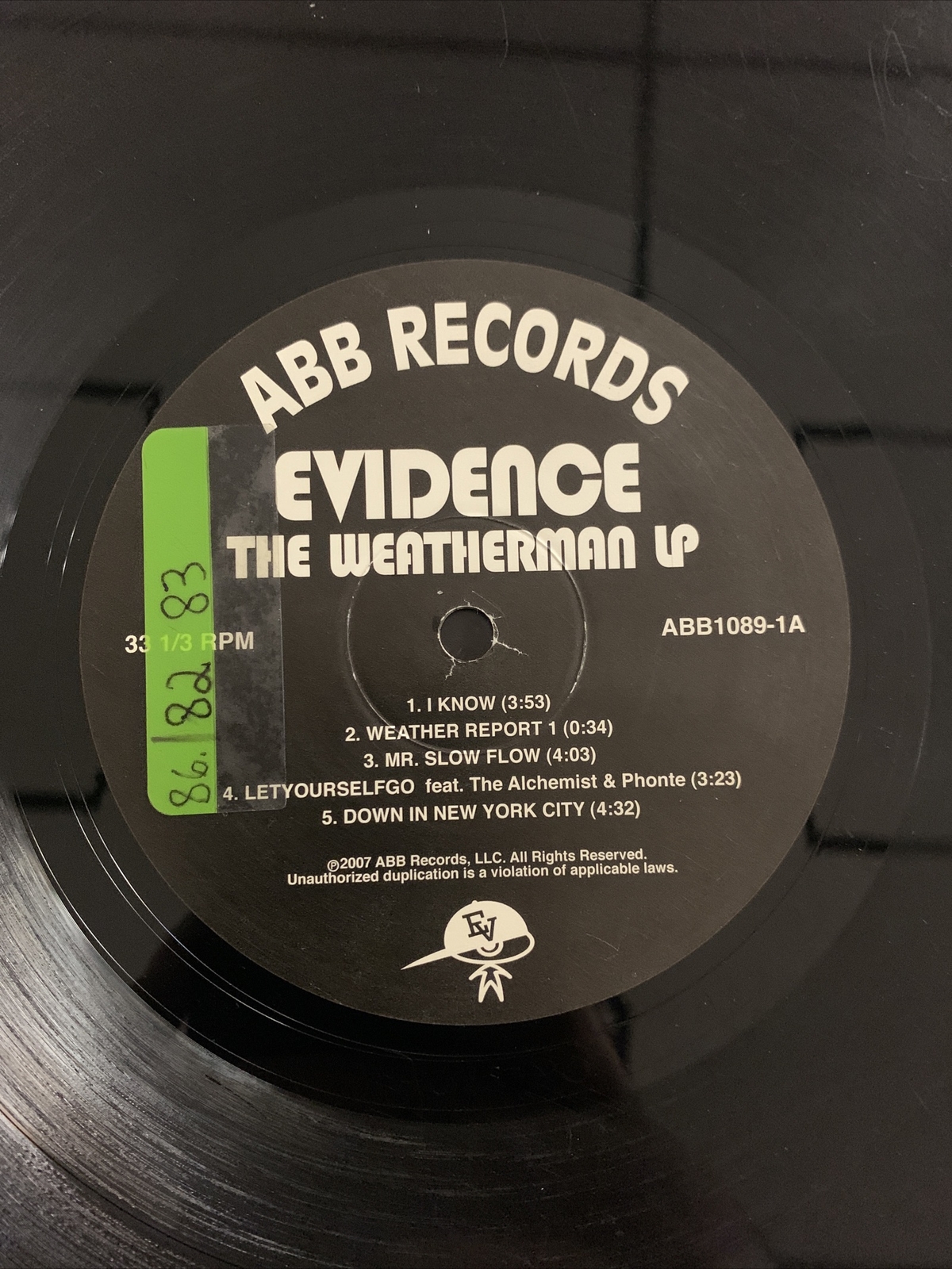 2007 EVIDENCE THE WEATHERMAN LP ABB1089-1 ~ VG/VG+ ~ Missing 2nd Vinyl ...