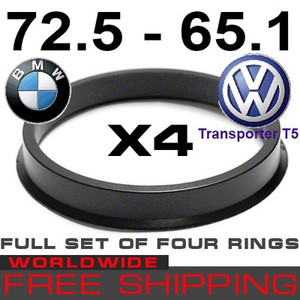 HUB CENTRIC RINGS 72.5 - 65.1mm BMW TO VW T5 (SET OF 4 RINGS)free WORLD ...