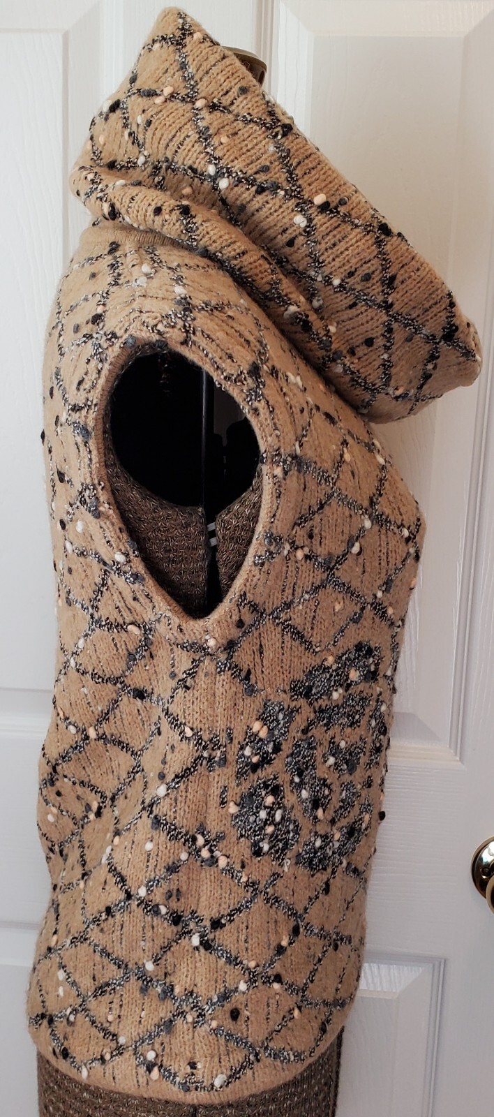 AUTH "COCO" CHANEL TAN/MULTI KNIT BOULCE WOOL BLEND COWLNECK CAMELIA ...