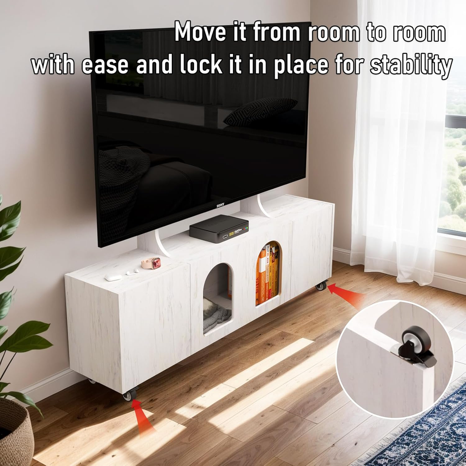 Mobile Corner TV Stand on Wheels for 60" TVs with Storage - White ...