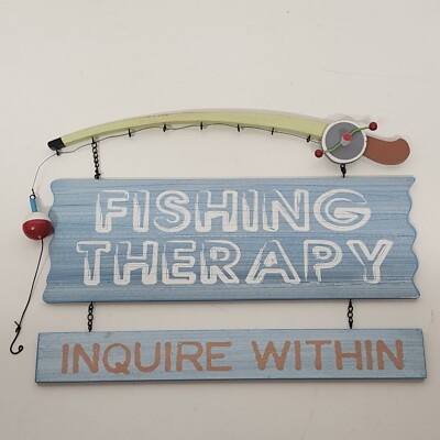 Fishing Therapy Inquire Within Wood and Chain Art Sign Bobber ...