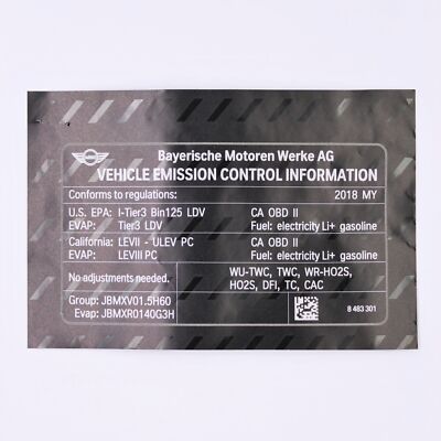Mini Exhaust Emission Label: 712010 Part Number - 71-22-8-483-301 | eBay