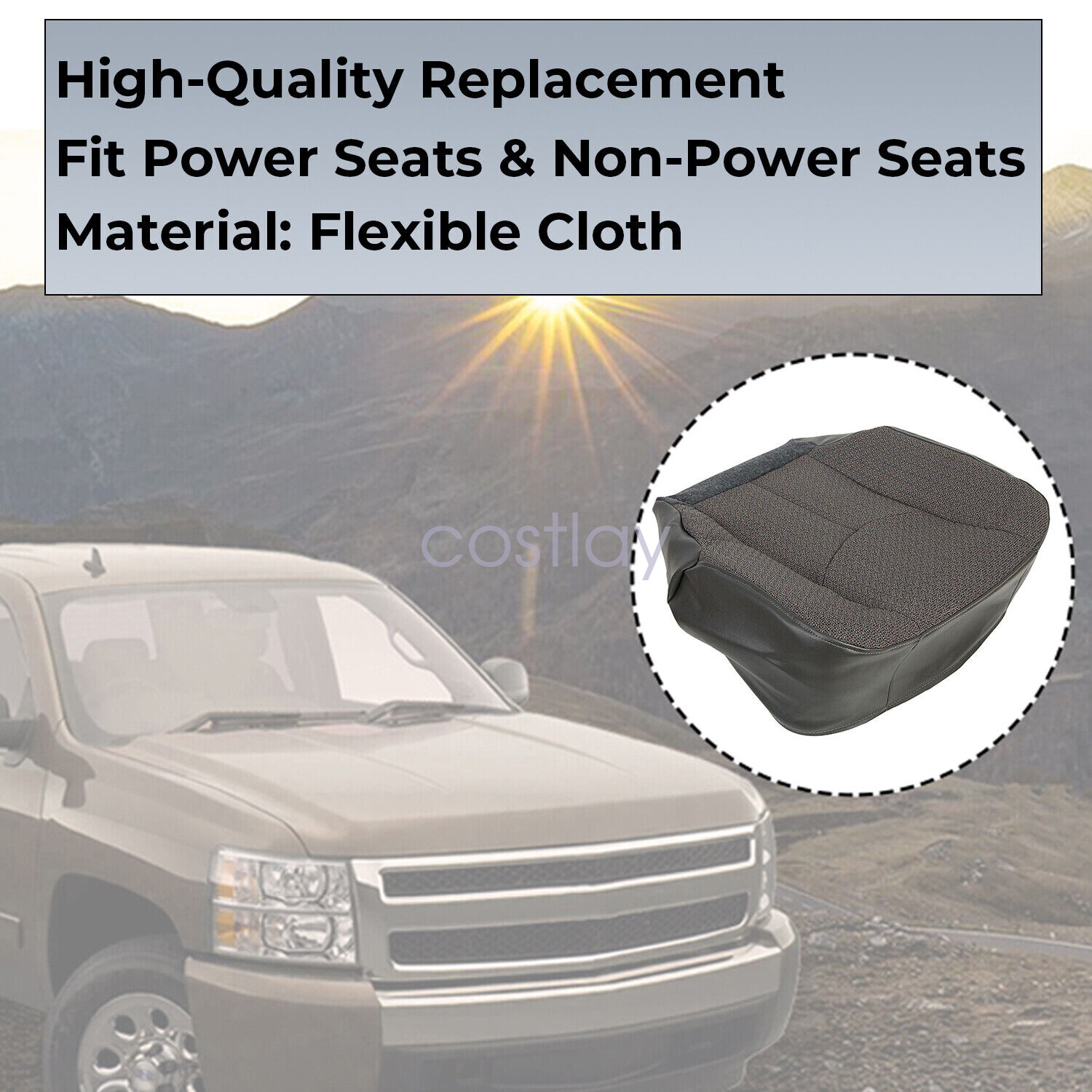 69C or 69D Driver Bottom Cloth Seat Cover Gray For 2003-2007 Chevy ...