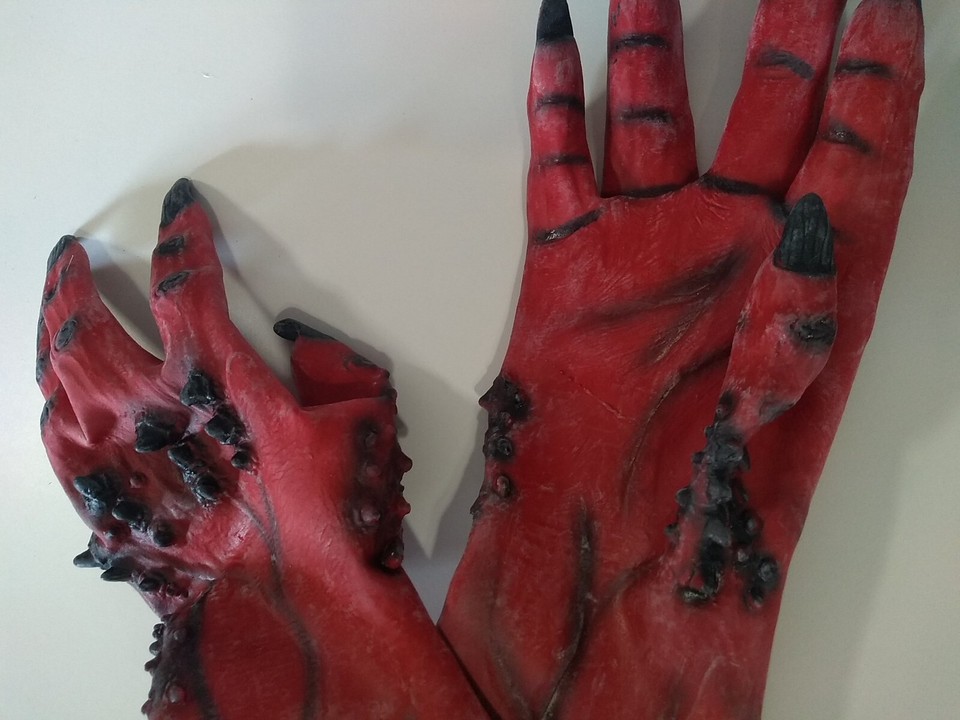 Amscan Rubber Devil Hands Constume Dress Up Play Halloween Red! Sku#8 ...