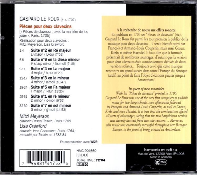 Gaspard Le Roux: Pieces de Clavecin : Mitzi Meyerson Lisa Crawford ...