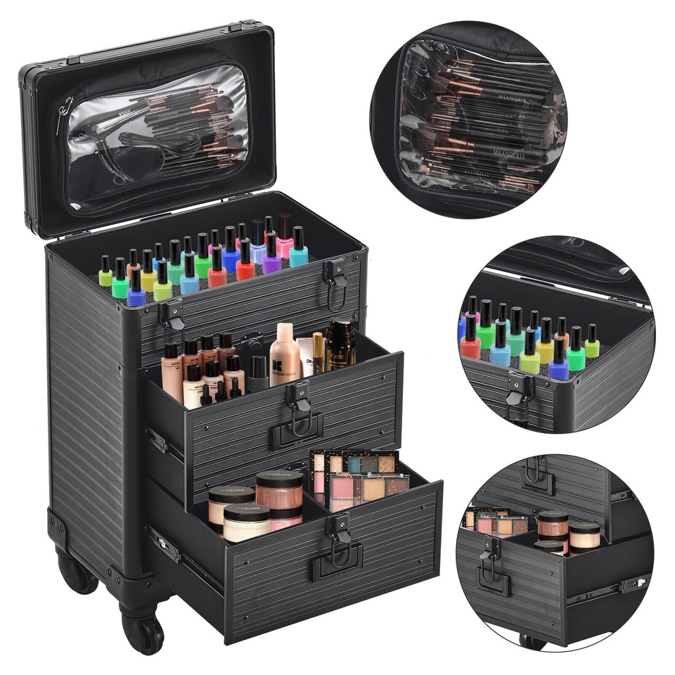 Makeup Trolley 4 in 1 Beauty Trolley Case +2 Drawers Hairdressing Case ...