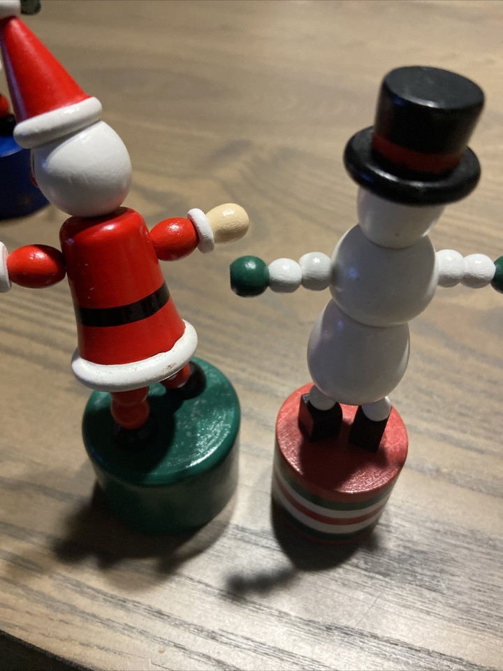 Lot Wooden Thumb Push Button Christmas Santa Reindeer Snowman Push ...
