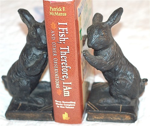 Heavy Cast Iron Rabbit Black Bunny Bookends Resting on Book Bases 7 lbs ...