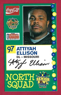 ATIYYAH ELLISON 2005 SENIOR BOWL MISSOURI TIGERS MIZZOU RC JACKSONVILLE ...