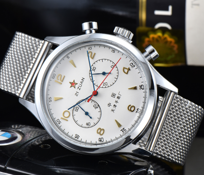 Classic Seagull Steel 1963 Pilot Watch Quartz Chronograph Army Red Star ...