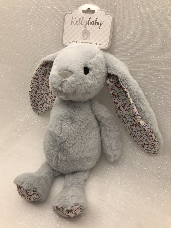 Kelly Baby Kellybaby K Luxe Gray Bunny Rabbit White Flowers RATTLE ...