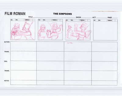 Simpsons Original Art Pencils Storyboard Concept Panels on Film Roman ...