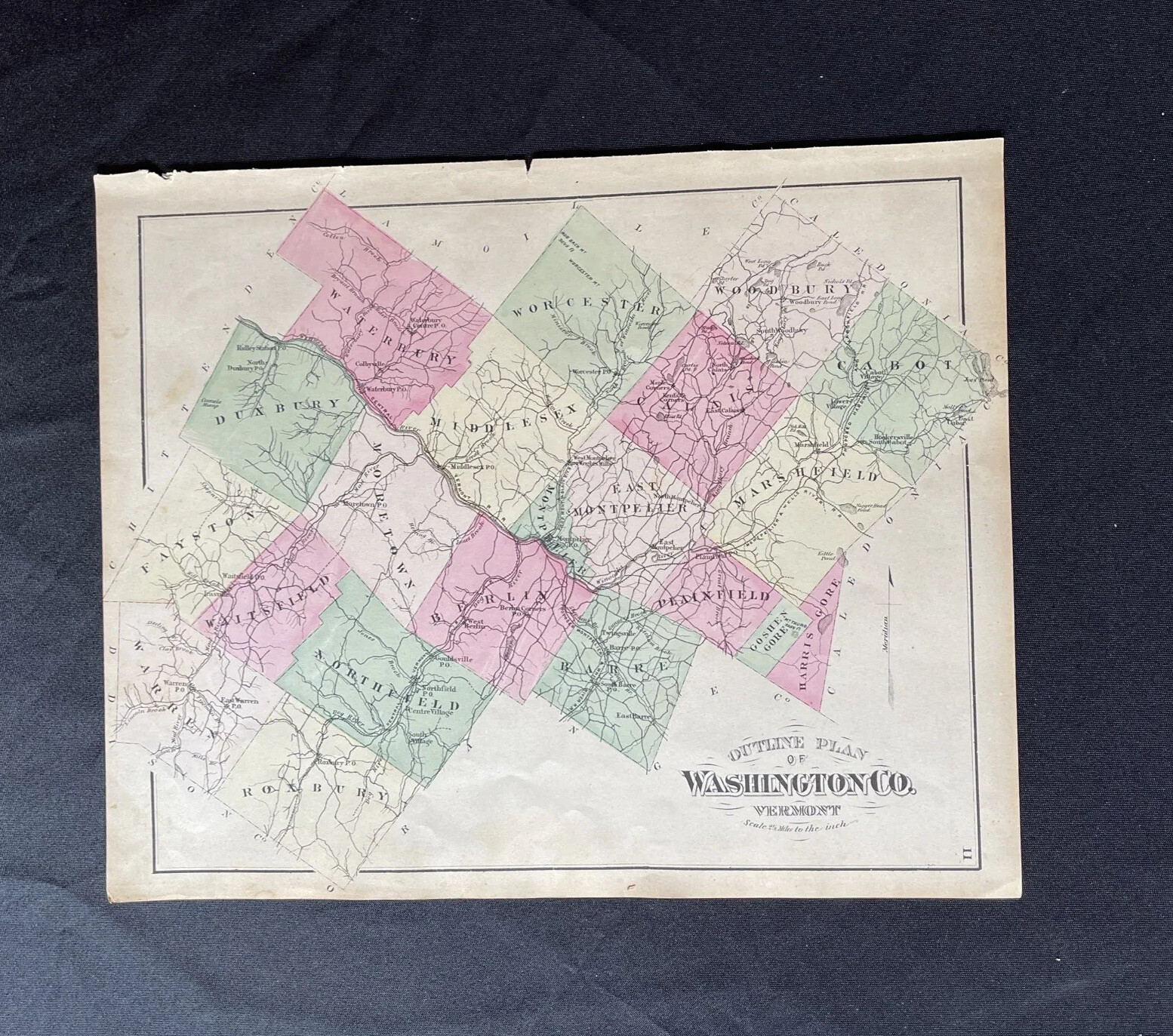 1873 Antique Map of Washington County Vermont Color Map VT by FW Beers ...