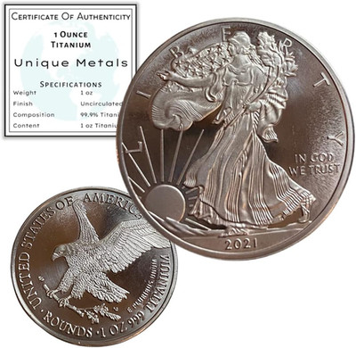 2021 1 Ounce OZ .999 Fine Solid Titanium USA American Liberty Eagle ...