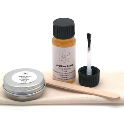 Leather Repair Kit Glue Black Filler and Sub Patch for Car Sofa Restore ...