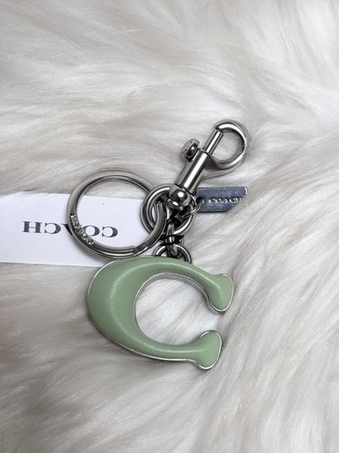 NWT Coach Signature C Bag Charm Key Fob Keychain Silver / Pale ...