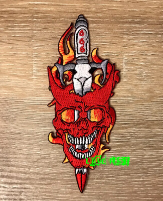 666 SKULL DAGGER PATCH biker patches horned devil skull patch ...